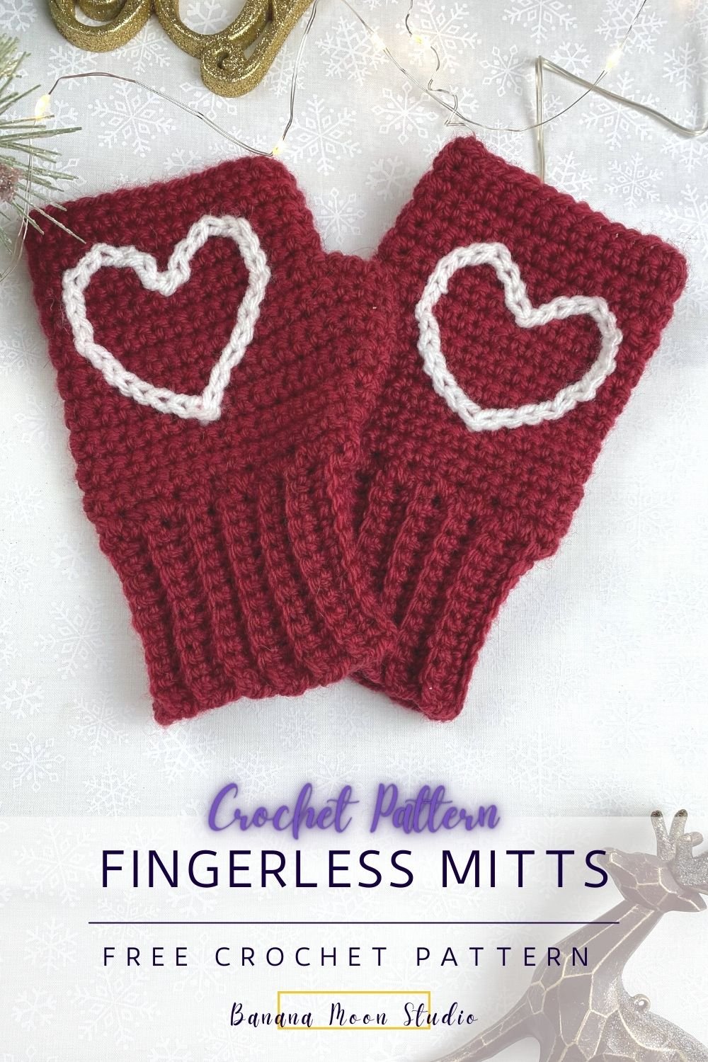 Free Fingerless Mitts Crochet Pattern: Helena Heart Mitts • Banana Moon ...
